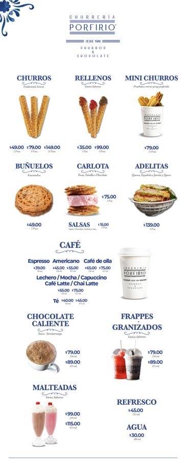 Carta del pub y bar Churrería Porfirio López Mateos, Ciudad López Mateos