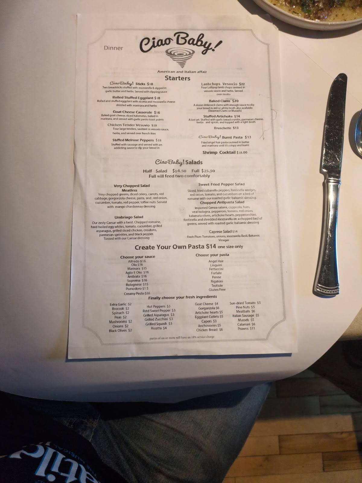 Menu at Ciao Baby! restaurant, Barrington