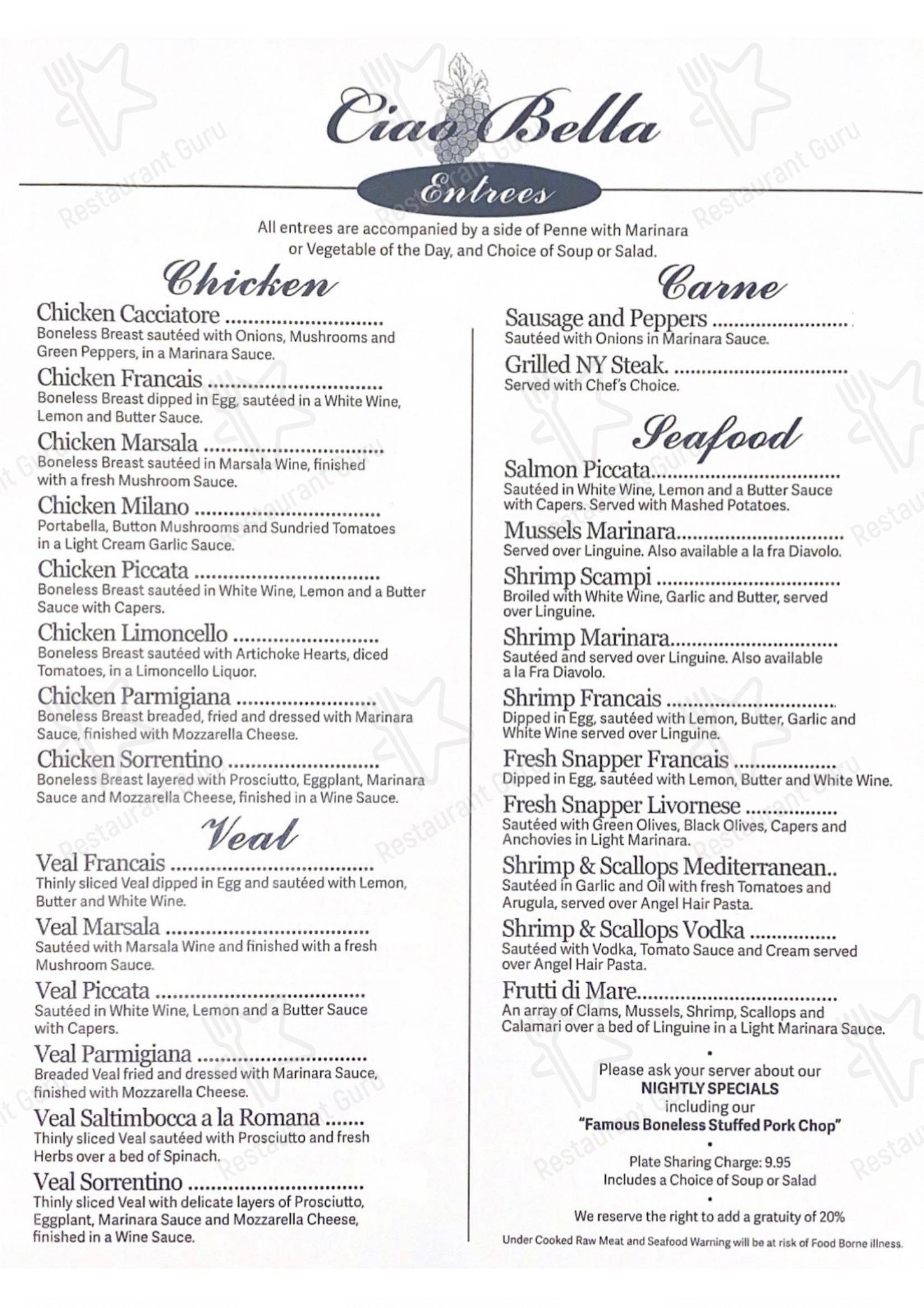 Menu at Ciao Bella Ristorante Italiano restaurant, Marco Island
