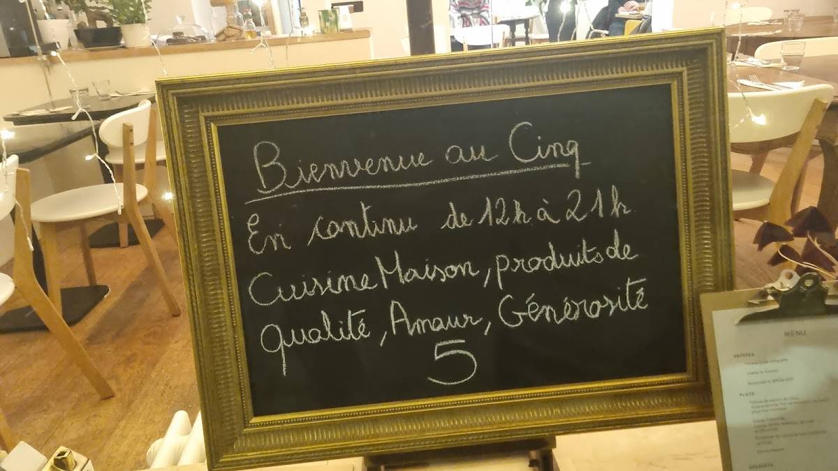 Menu au Cinq restaurant, Clamart