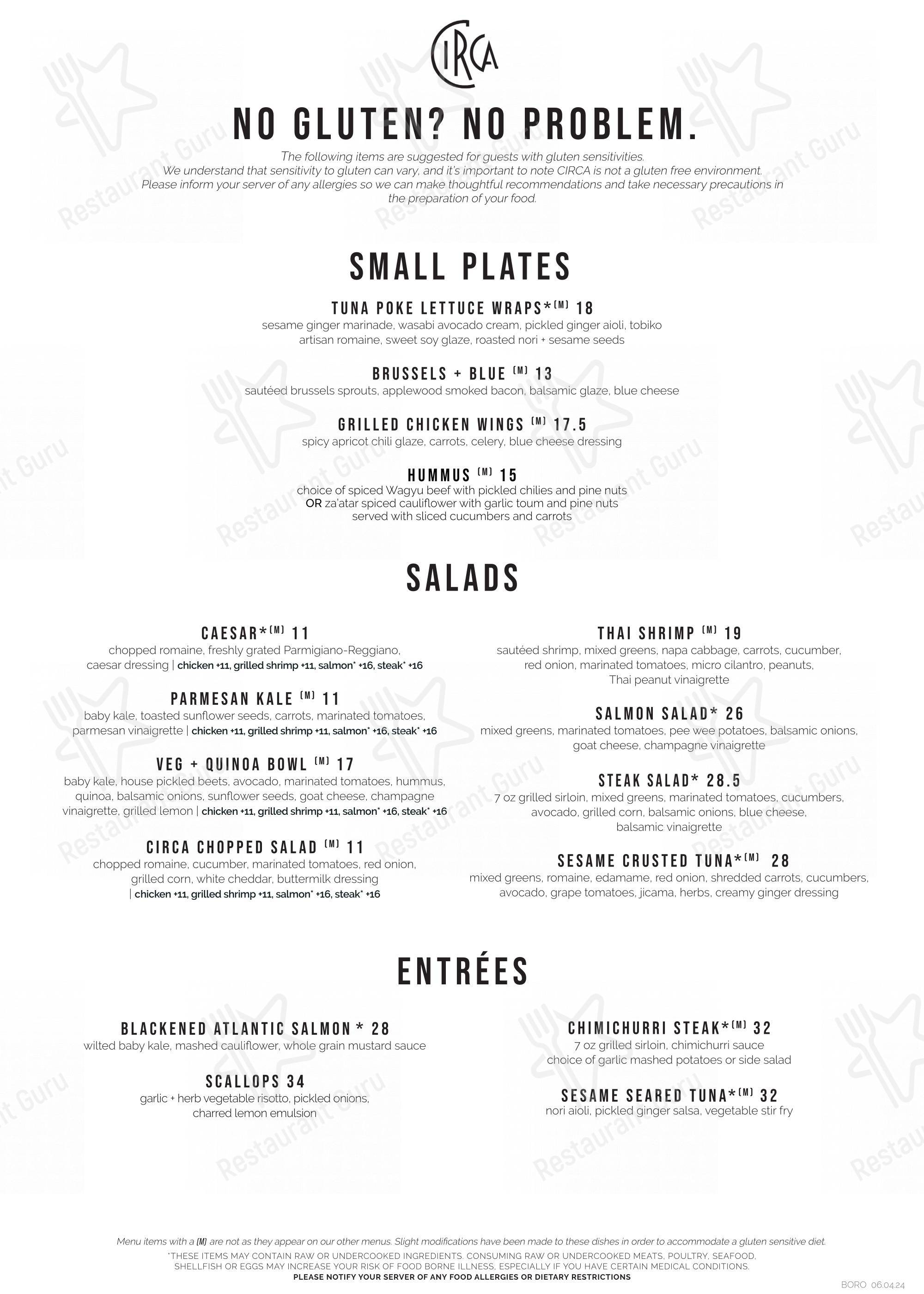 Menu at Circa at The Boro pub & bar, Tysons