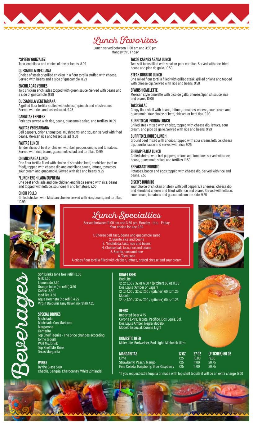 Menu at Cisco's Mexican Bar and Grill, Moline