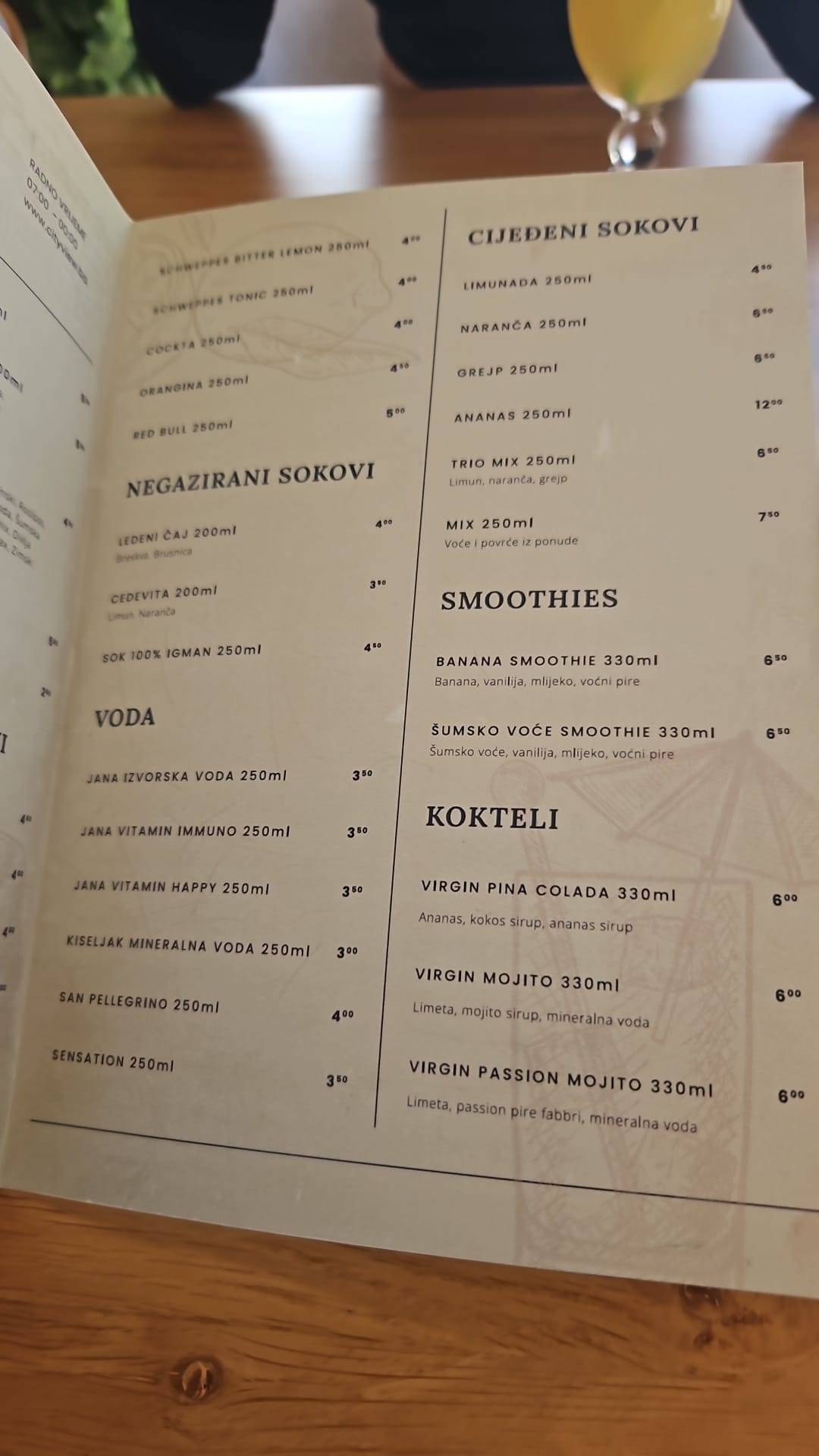 Speisekarte von City View Sarajevo cafe, Sarajevo