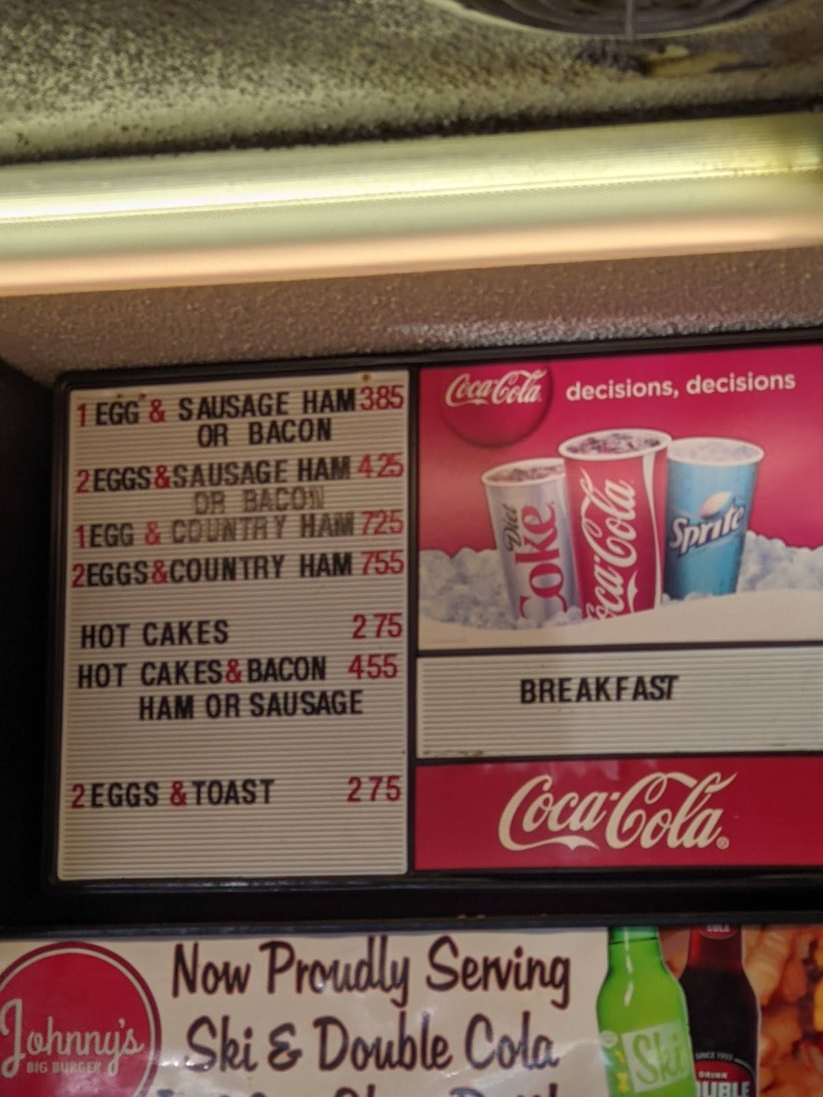 Menu at Johnny's Big Burger restaurant, Clarksville