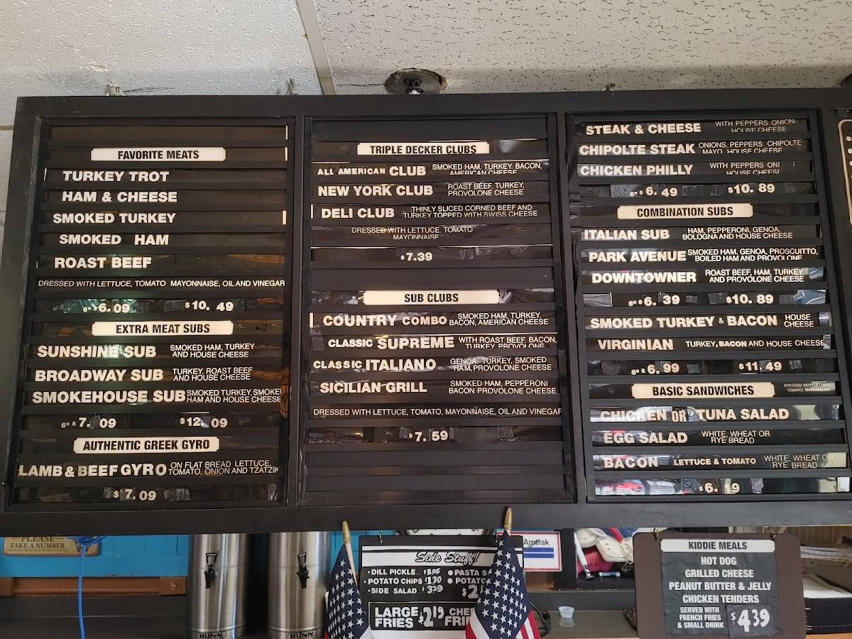 Menu at Classics Sandwiches & Subs fast food, Richmond