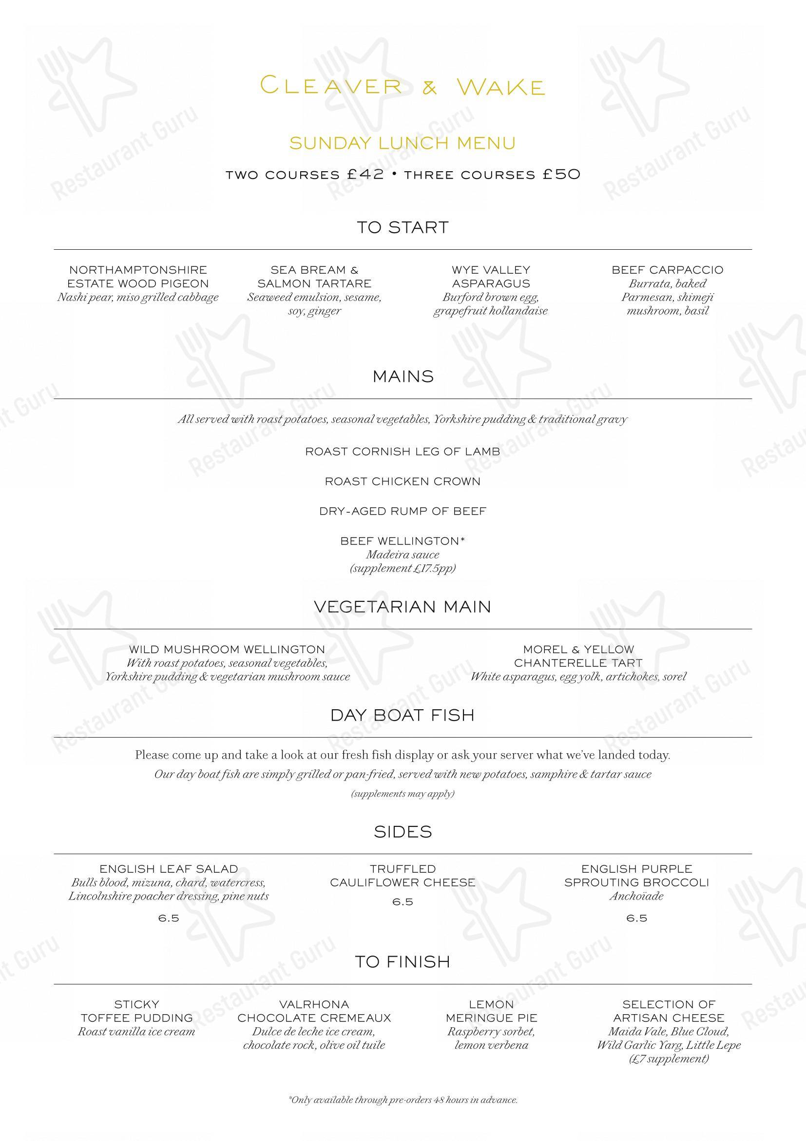 Menu at Cleaver & Wake restaurant, Nottingham