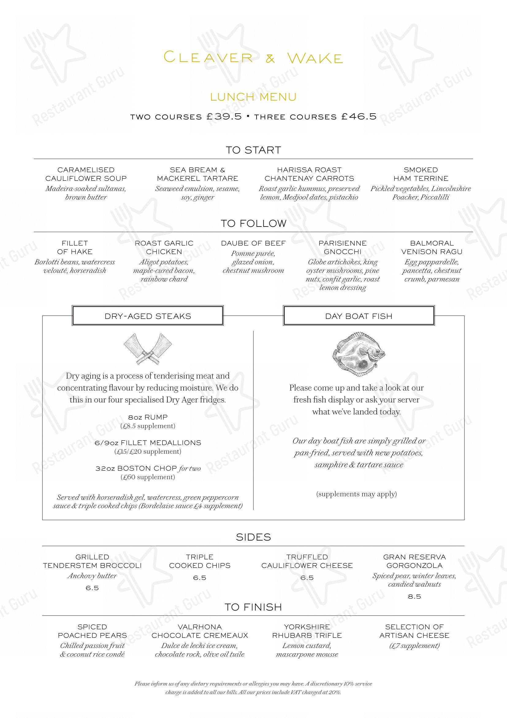 Menu at Cleaver & Wake restaurant, Nottingham