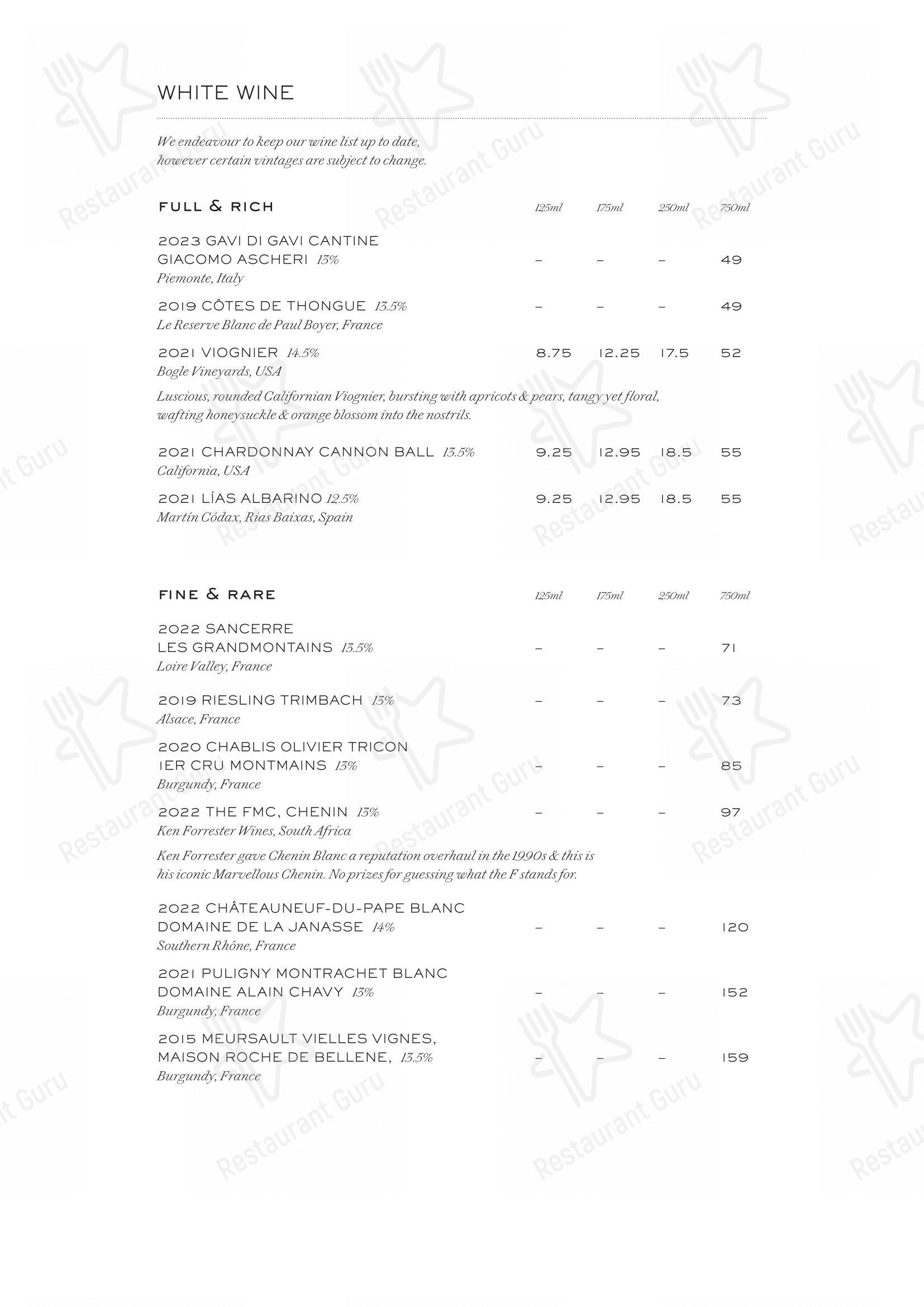 Menu at Cleaver & Wake restaurant, Nottingham