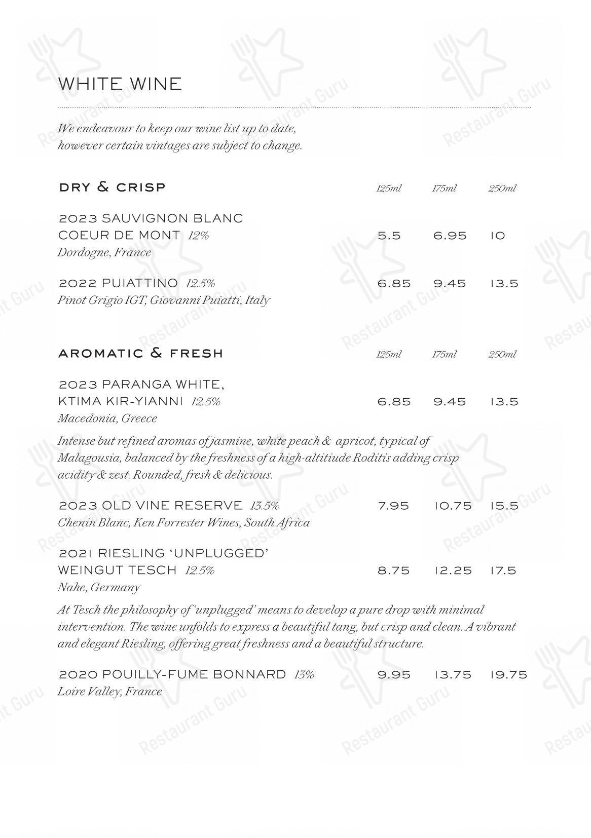Menu at Cleaver & Wake restaurant, Nottingham