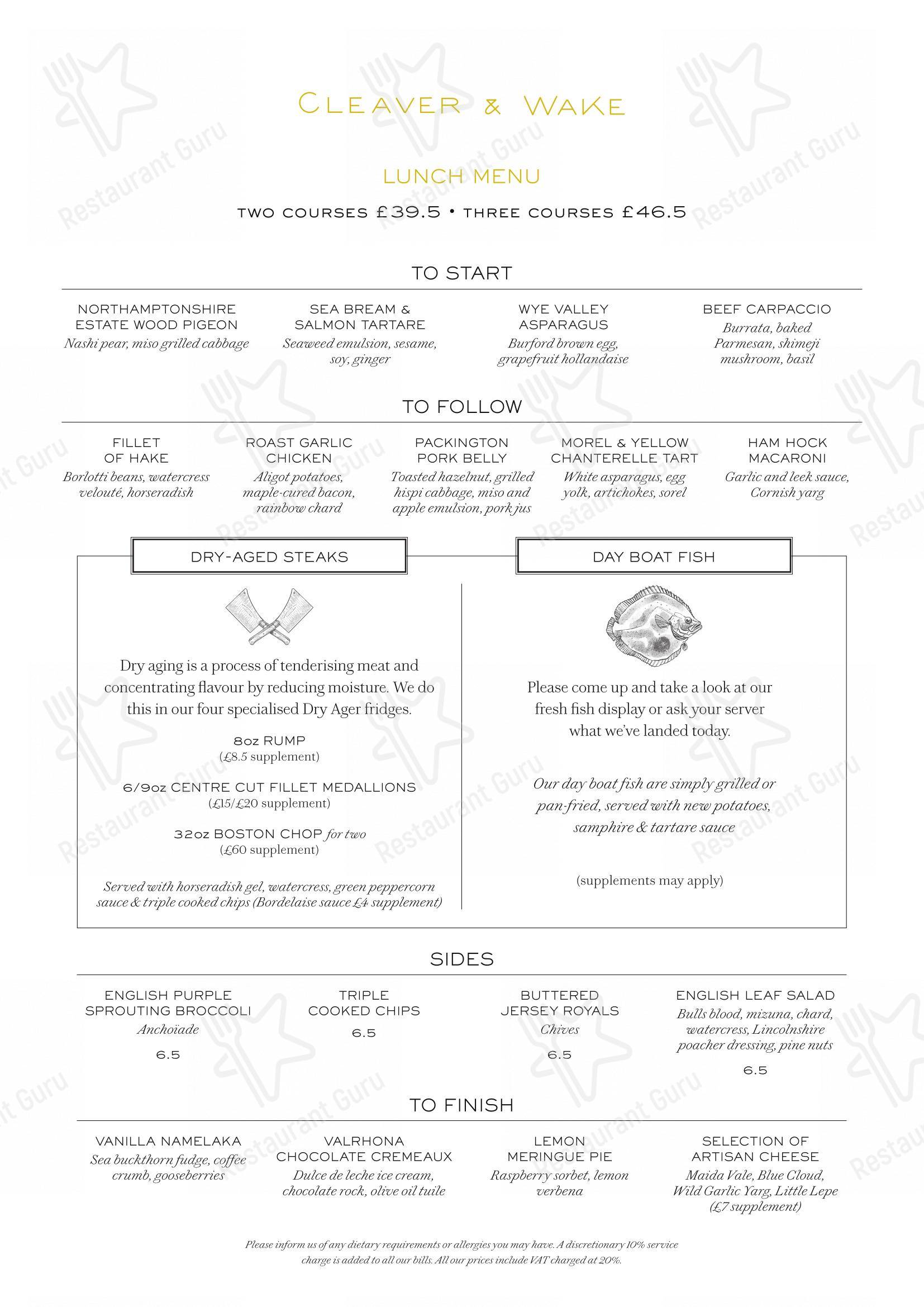 Menu at Cleaver & Wake restaurant, Nottingham