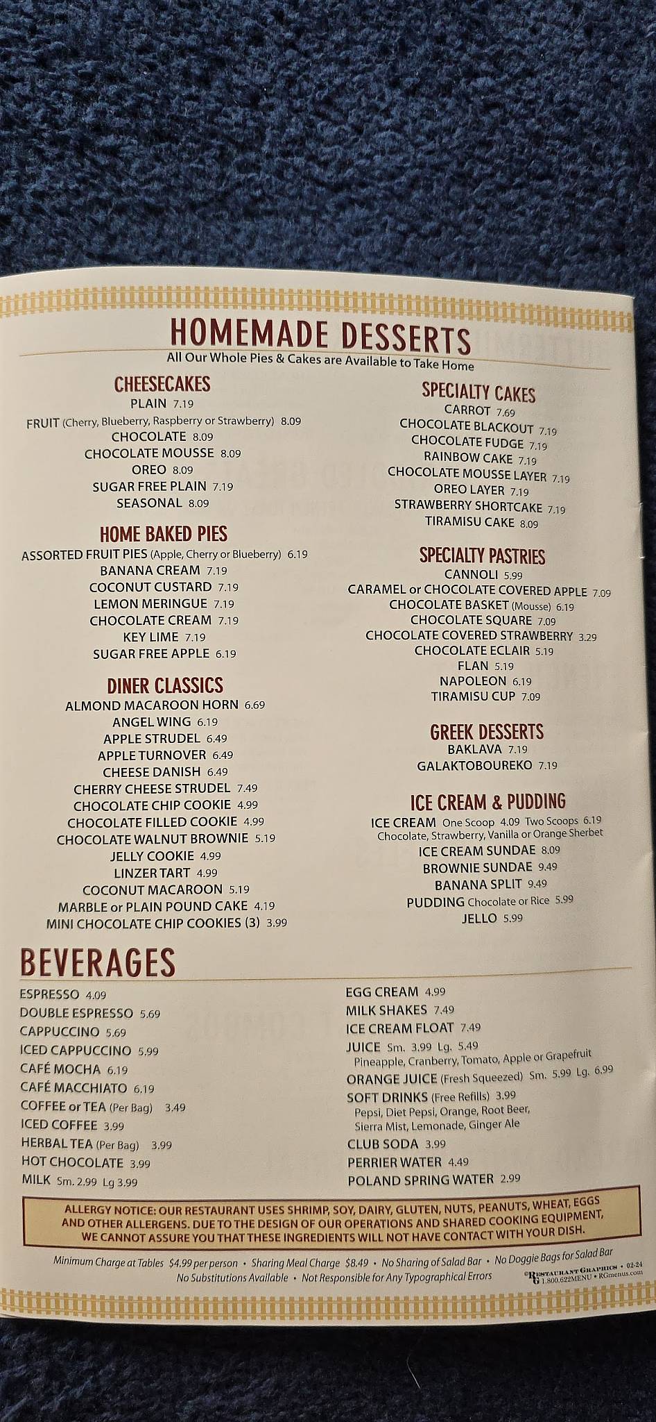 Menu at Clinton Station Diner restaurant, Clinton