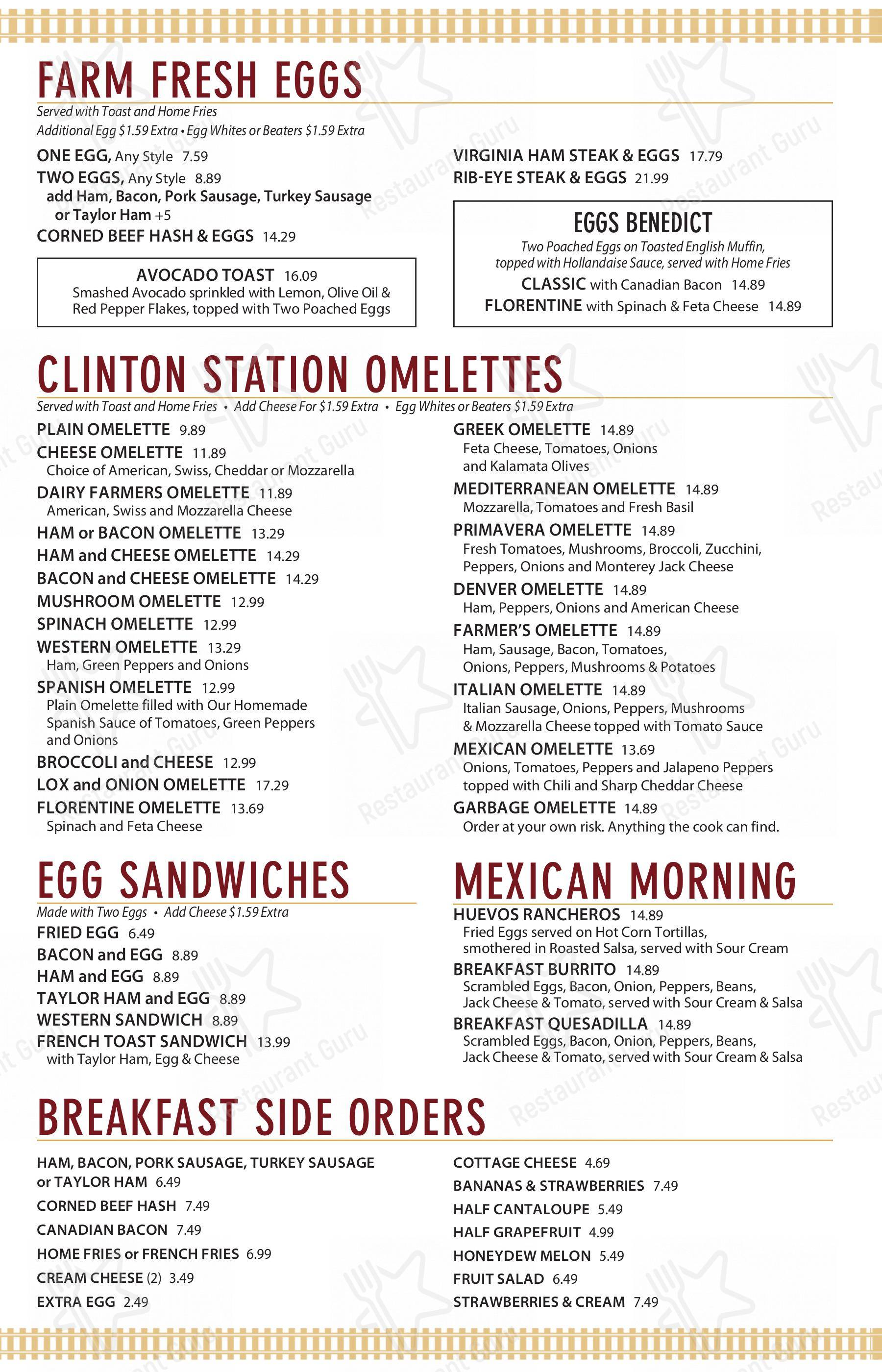 Menu at Clinton Station Diner restaurant, Clinton