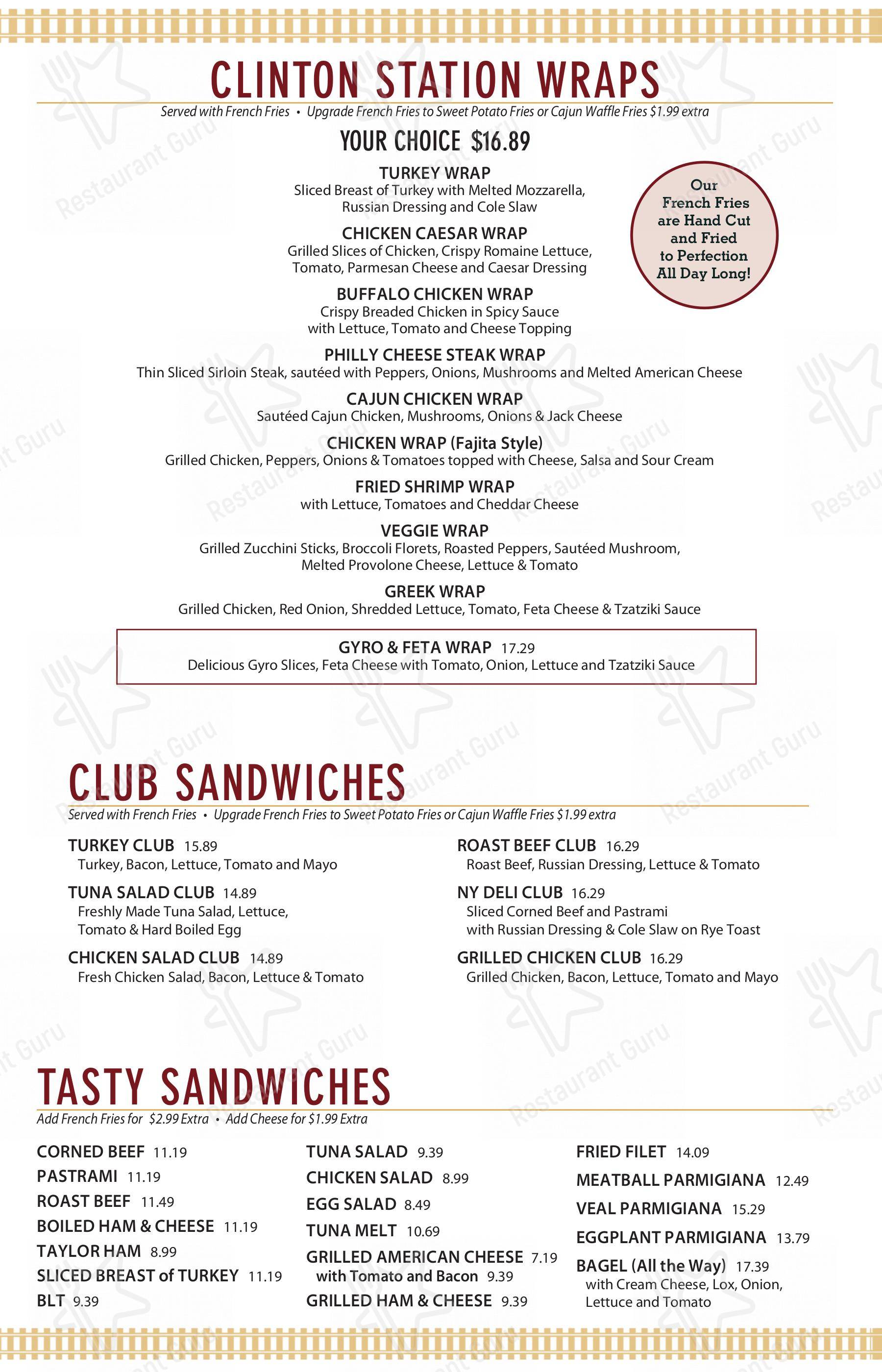 Menu at Clinton Station Diner restaurant, Clinton