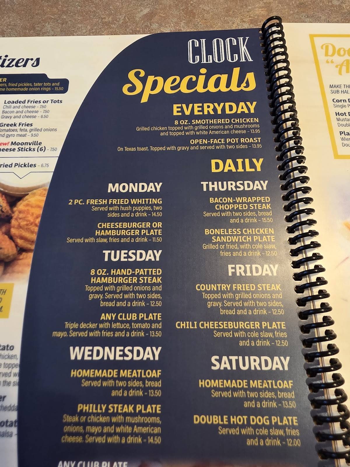 Menu at Clock Restaurant - Moonville, Gantt