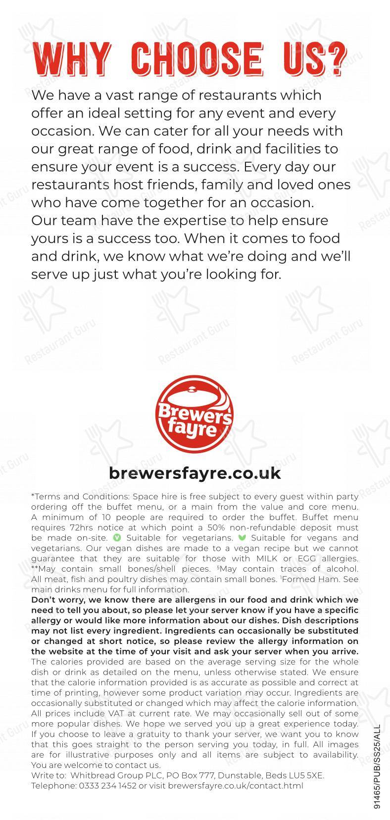 Menu at Clock Tower Brewers Fayre pub & bar, Donnington