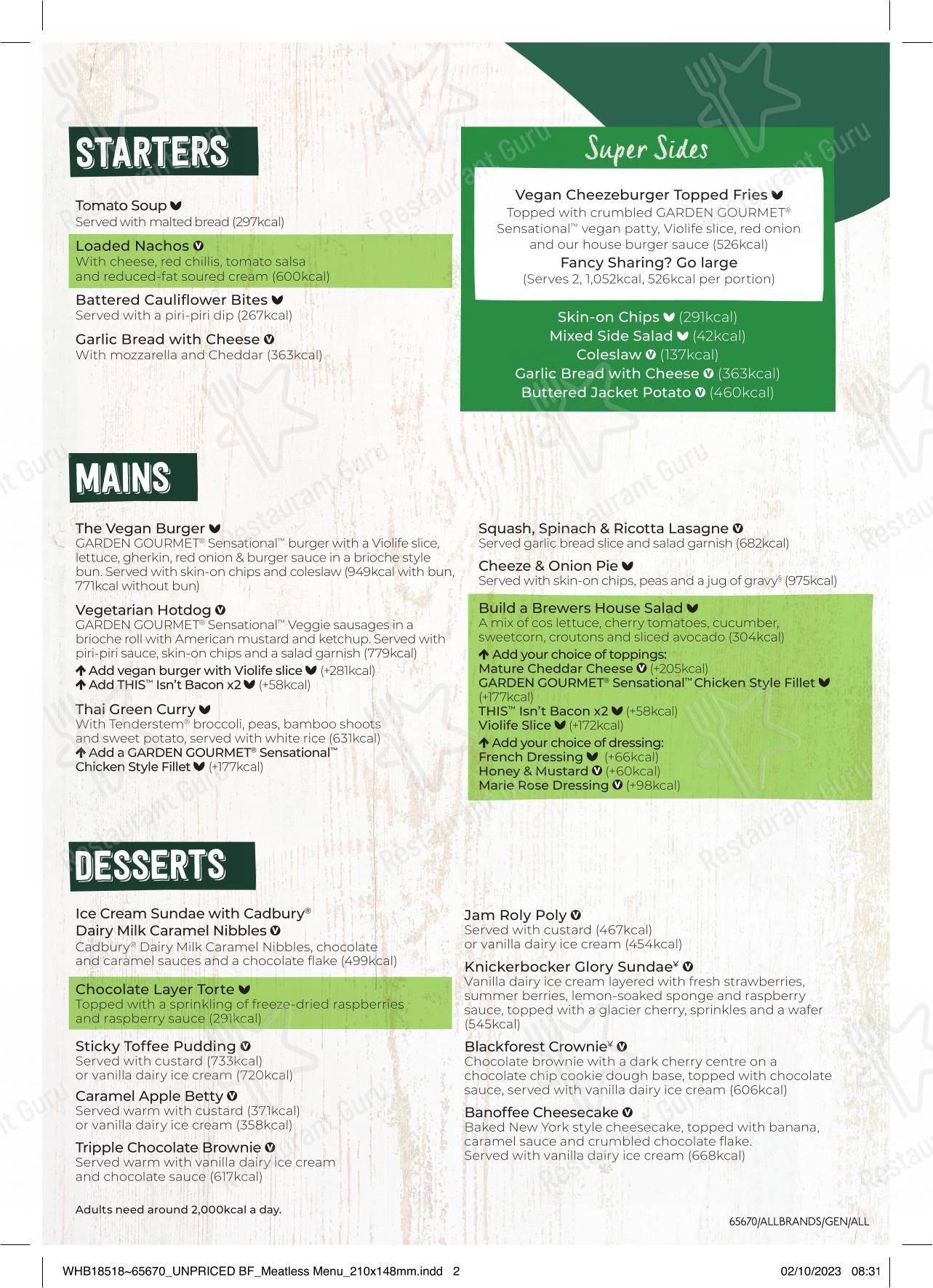 Menu at Clock Tower Brewers Fayre pub & bar, Donnington