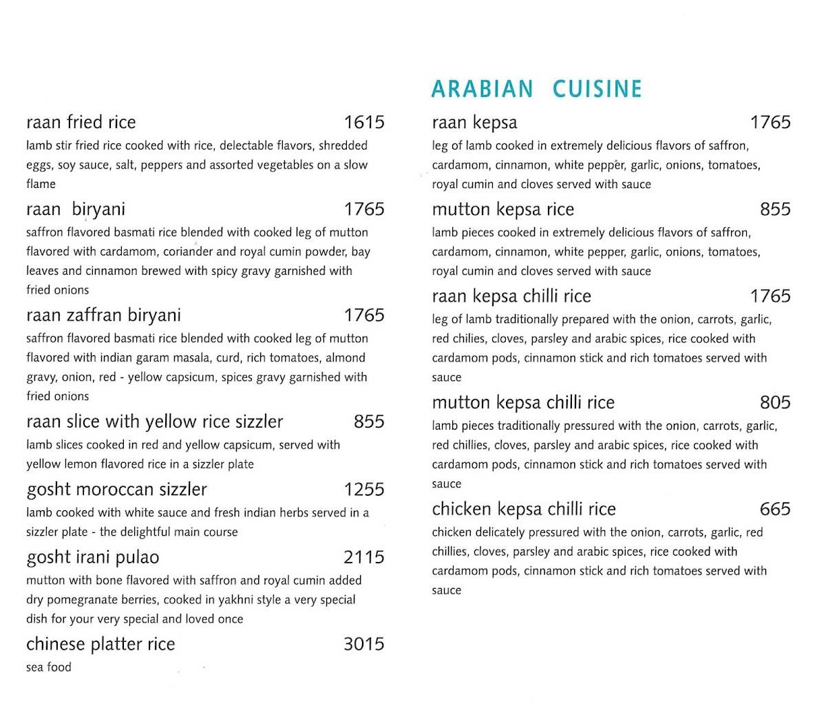 Menu at Club Bombay At Sheesha Sky Lounge, Mumbai