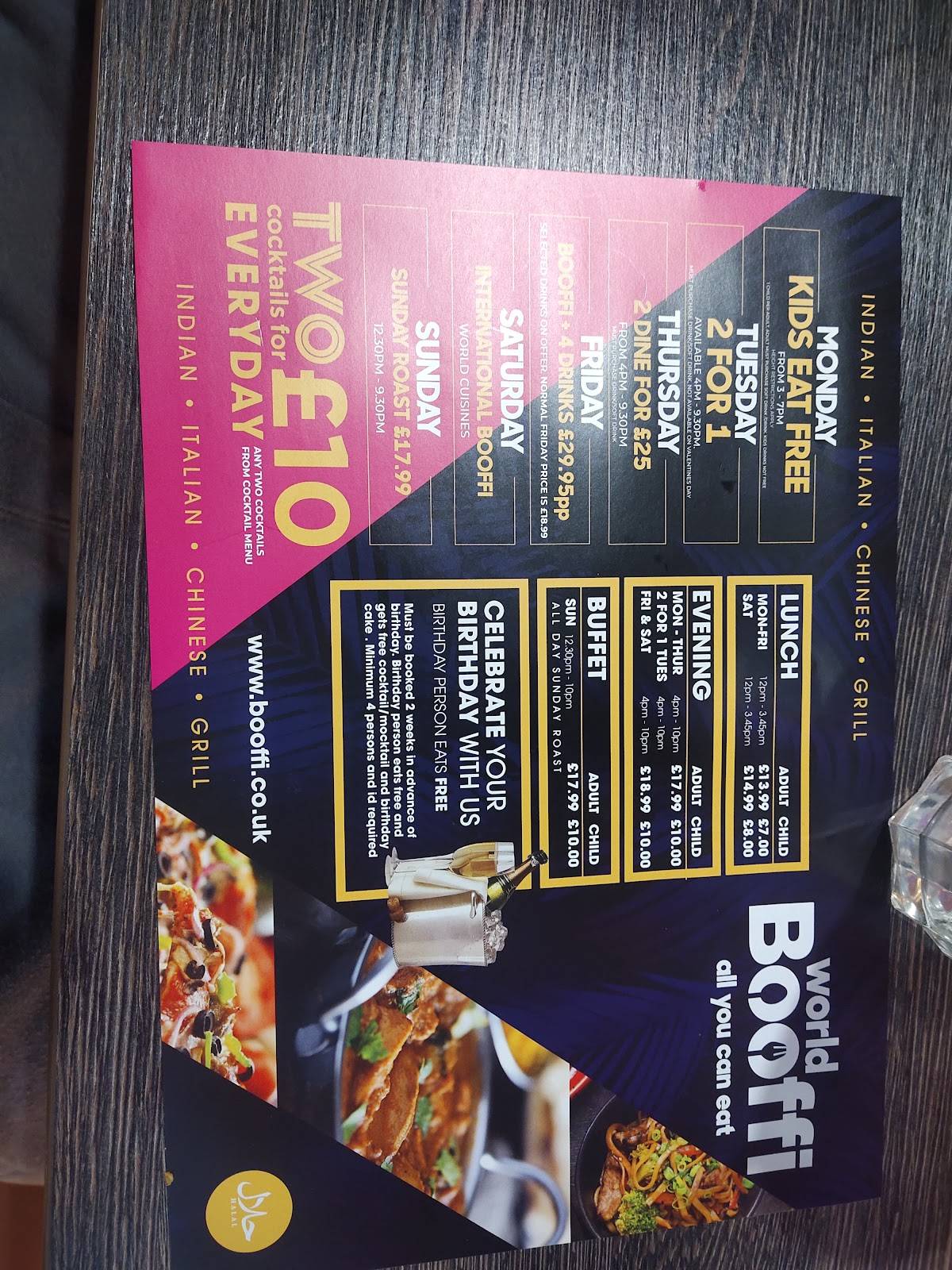 Menu at Booffi World Buffet restaurant, Clydebank
