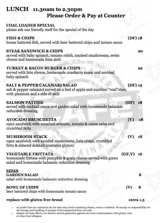 Menu at From Silvia @ The Coal Loader Cafe, Waverton