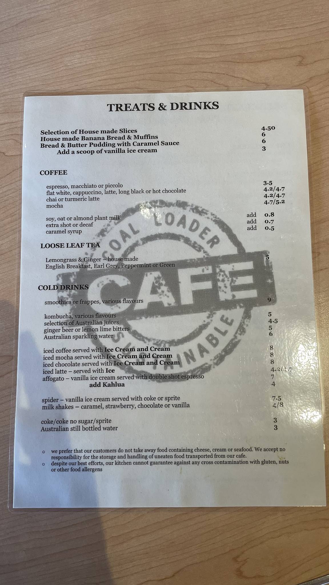 Menu at From Silvia @ The Coal Loader Cafe, Waverton