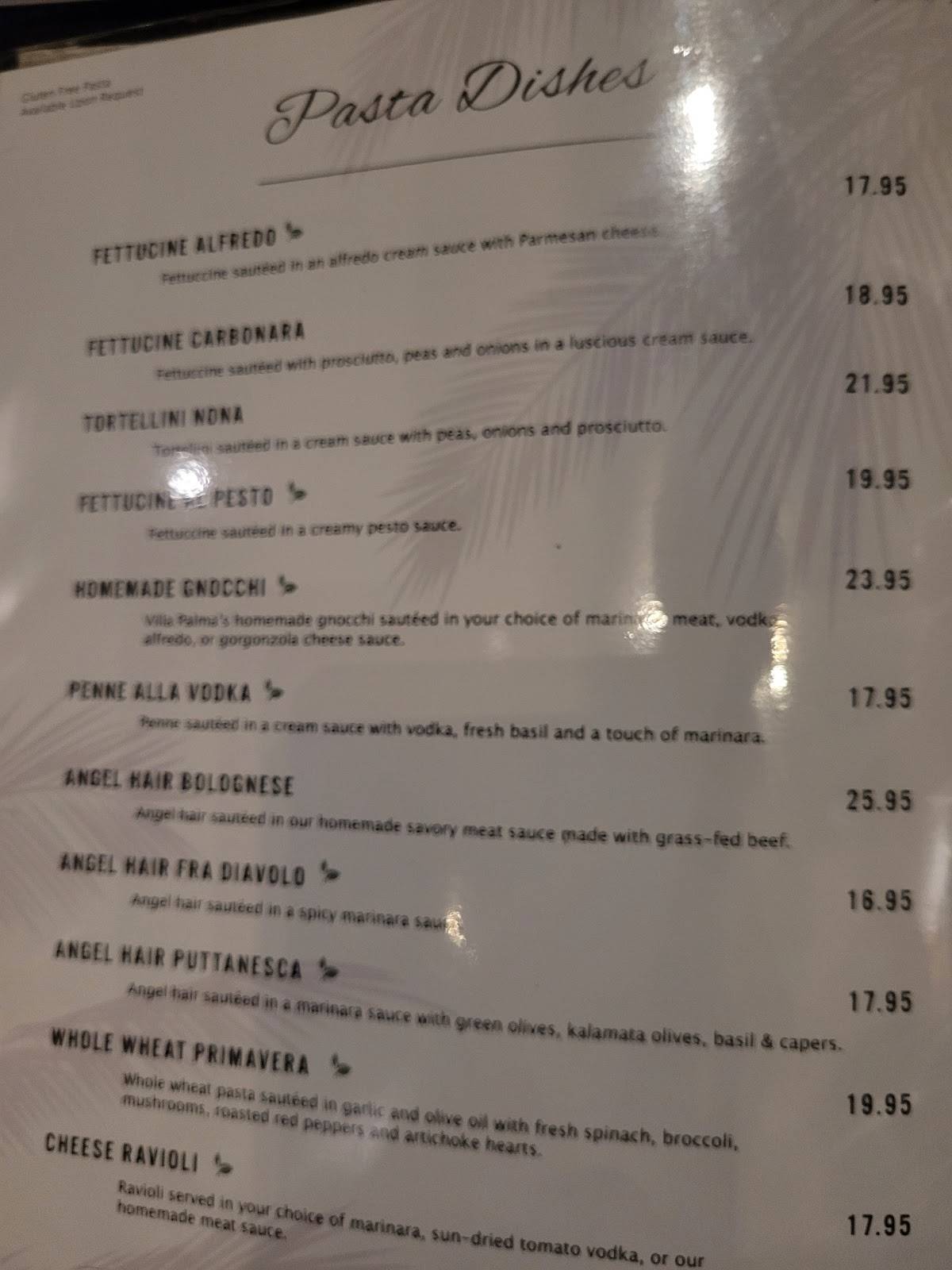 Menu at Villa Palma at the Village pub & bar, Cocoa