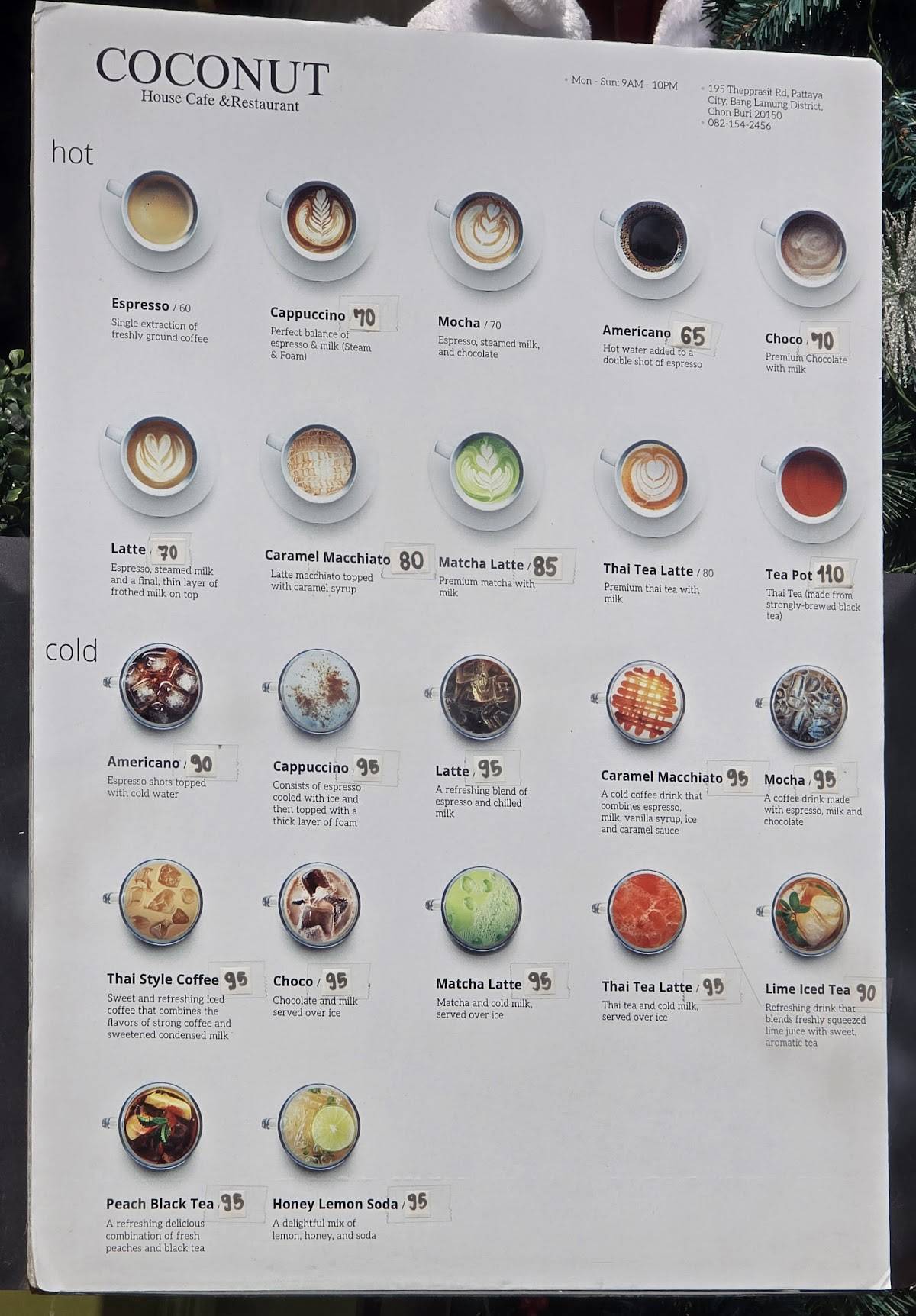 Menu at Coconut House Cafe & Restaurant, Pattaya City