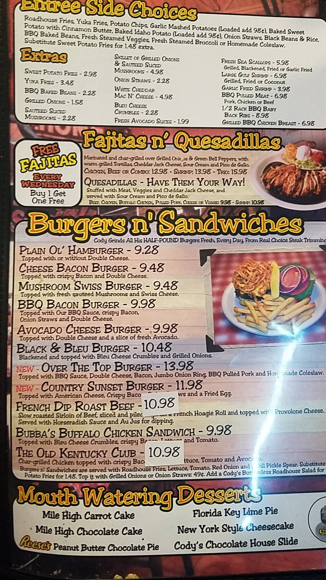 Menu at Cody's Original Roadhouse - Sumter steakhouse, The Villages ...