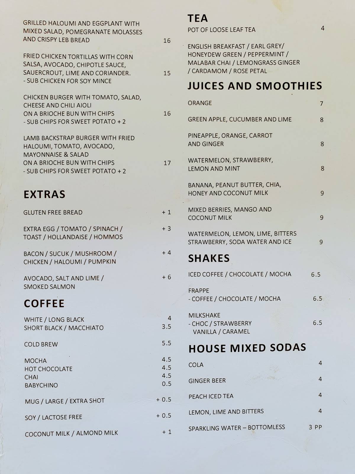 Menu at Coffee Institute cafe, Walkerville, 96 Walkerville Terrace