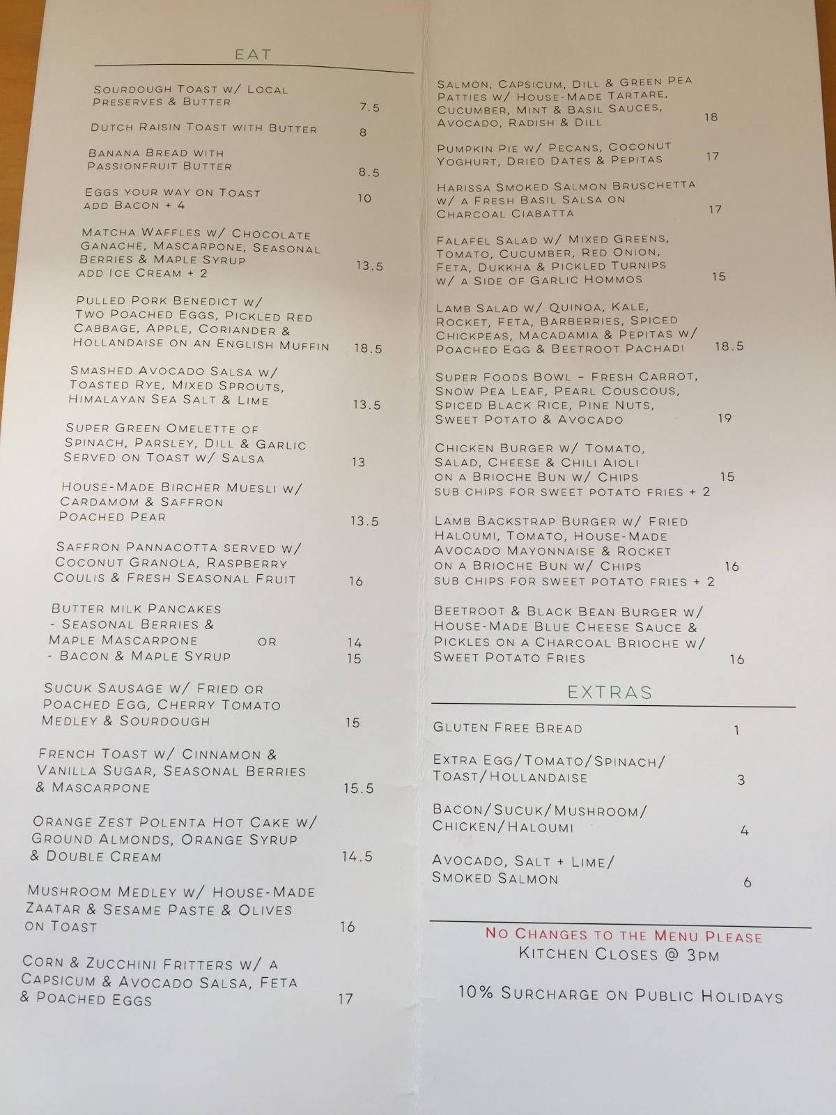 Menu at Coffee Institute cafe, Walkerville, 96 Walkerville Terrace