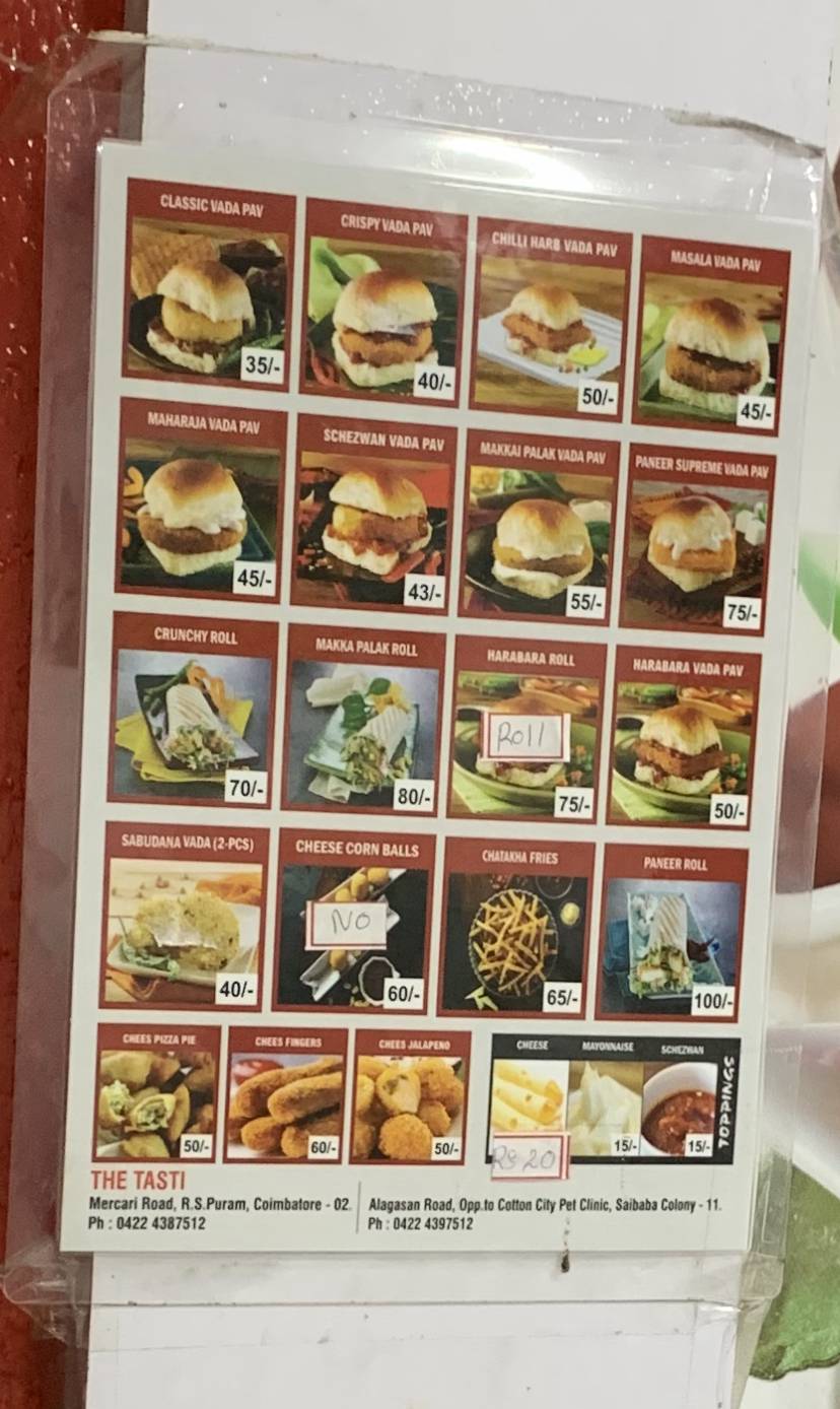 Menu at Goli Vada Pav, Coimbatore, 130