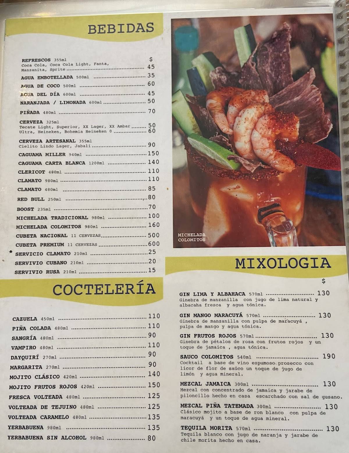 Carta del restaurante Colomitos Cocina del Mar, Guadalajara