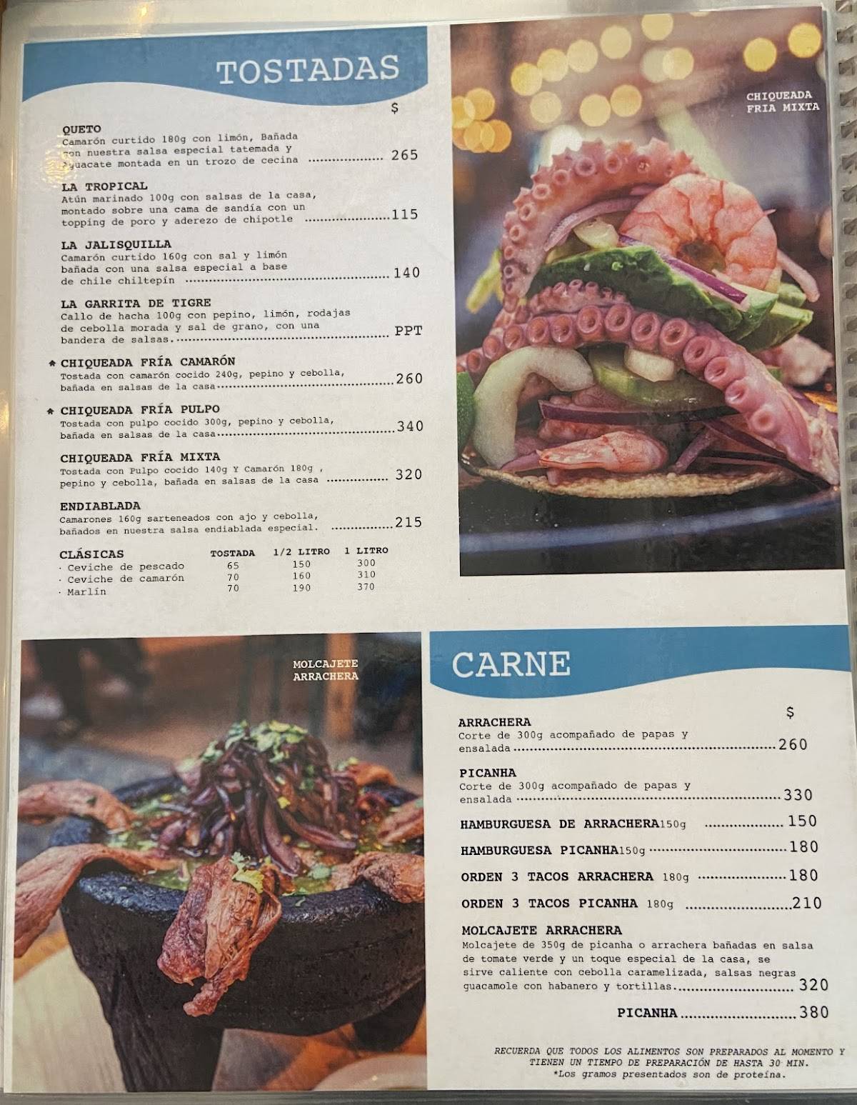 Carta del restaurante Colomitos Cocina del Mar, Guadalajara