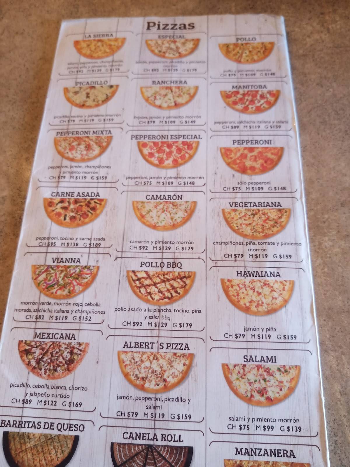 Carta de Pizzeria La Sierra, Colonia Vianna, Campo 101