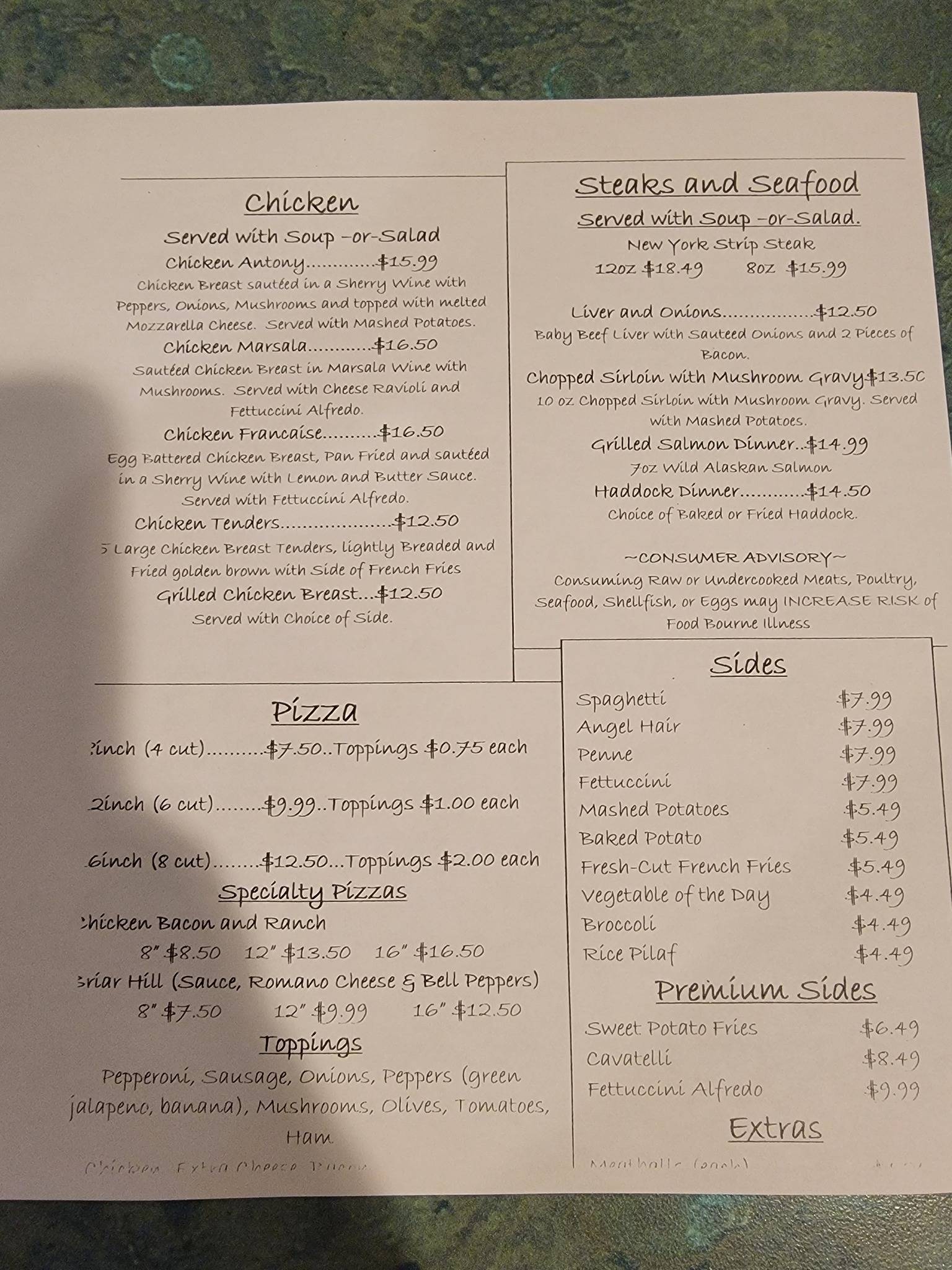 Menu at Paul's Italian Grille pizzeria, Columbiana