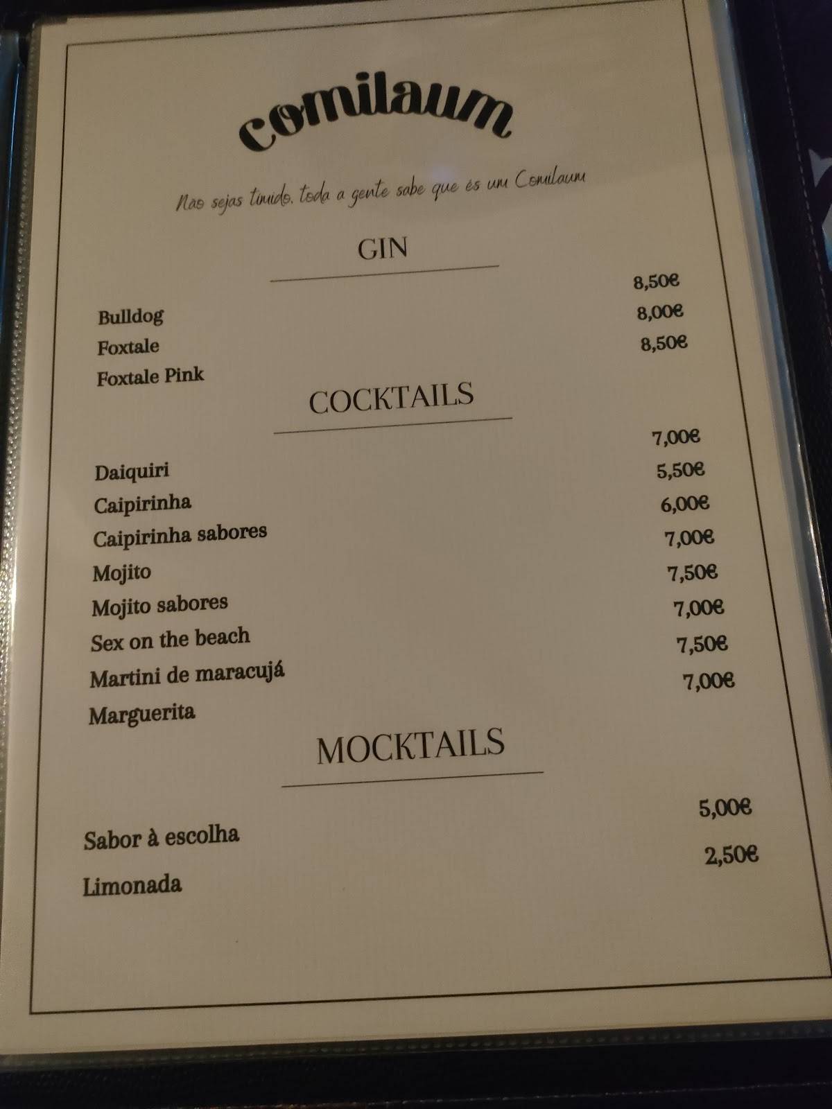 Menu em Comilaum - Porto restaurante, Porto