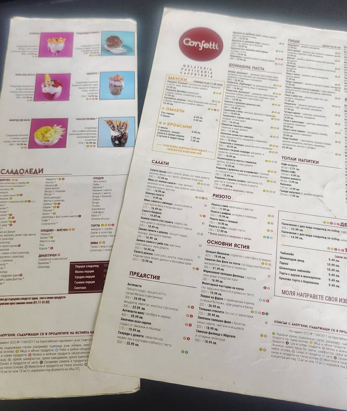 Menu at Confetti restaurant, Sofia, ul. "Graf Ignatiev" 4