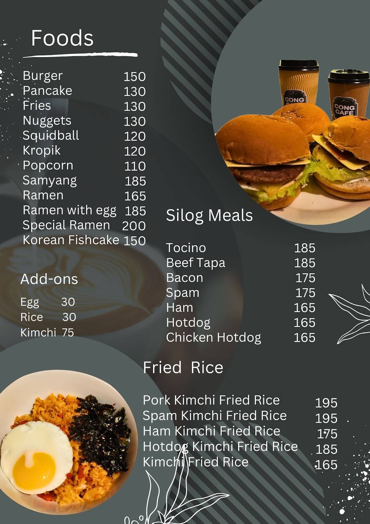 Menu at Cong Cafe, Cebu City, 78 Sanciangko St