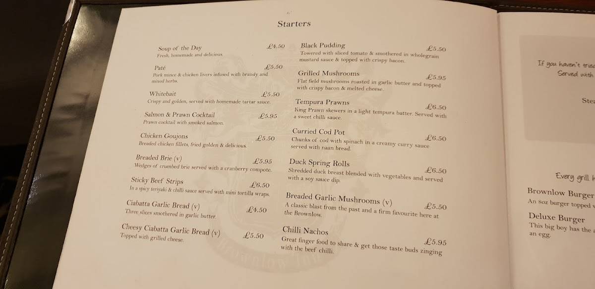 Menu at The Brownlow Inn pub & bar, Congleton, Brownlow Heath Ln