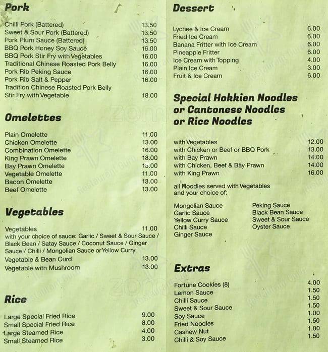 Menu at Coolangatta Chinese Restaurant and Takeaway, Coolangatta, 118 ...