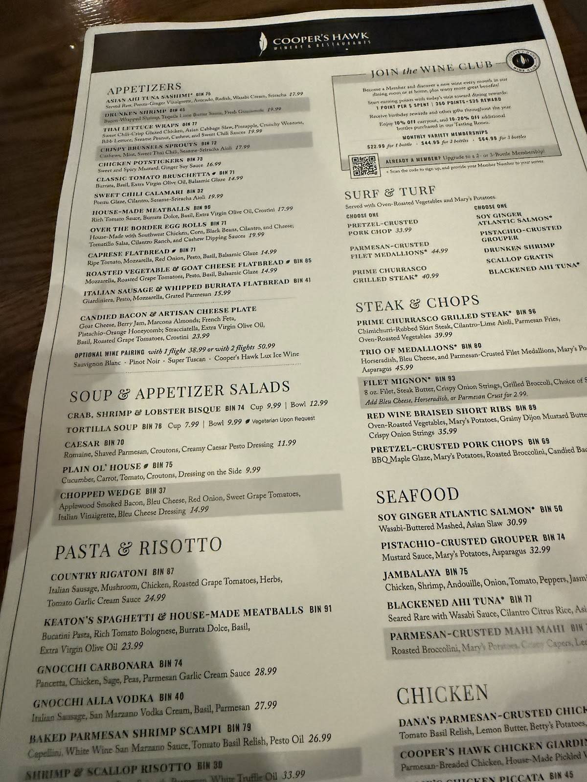 Menu at Cooper's Hawk Winery & Restaurant- Gilbert, Gilbert