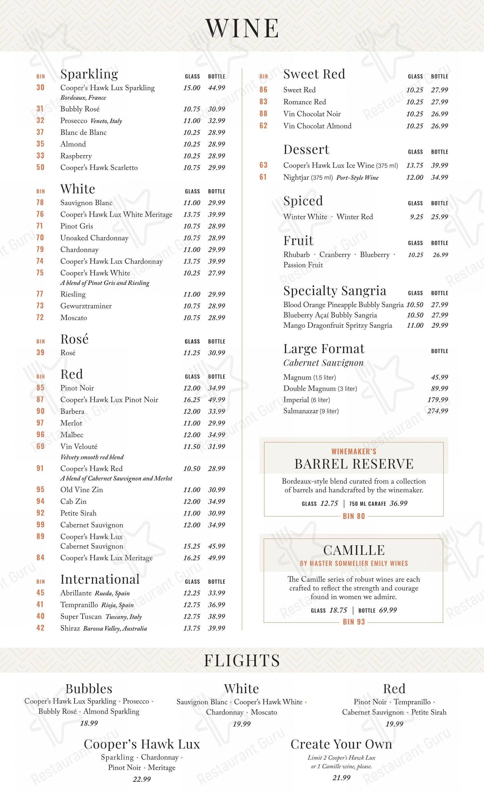 Menu at Cooper's Hawk Winery & Restaurant- Gilbert, Gilbert