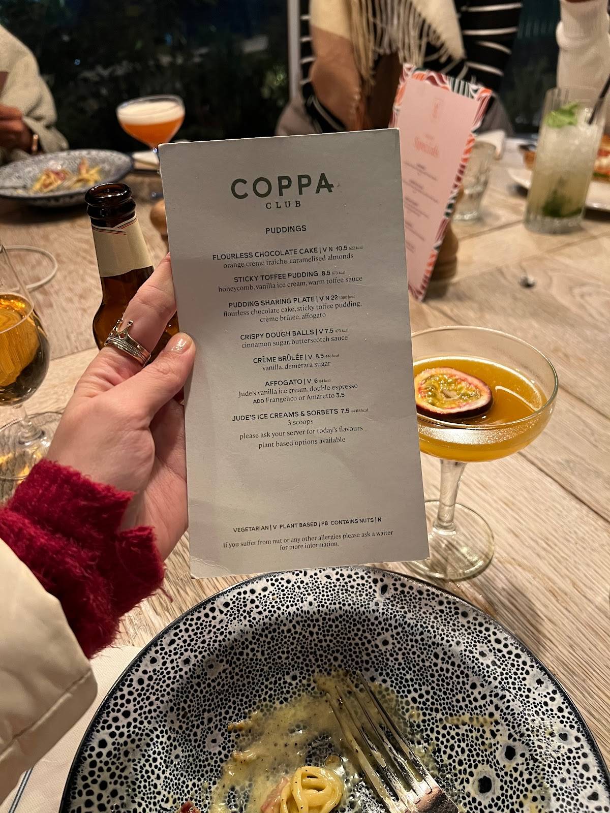 Menu at Coppa Club Tower Bridge, London, 3 Three Quays Walk