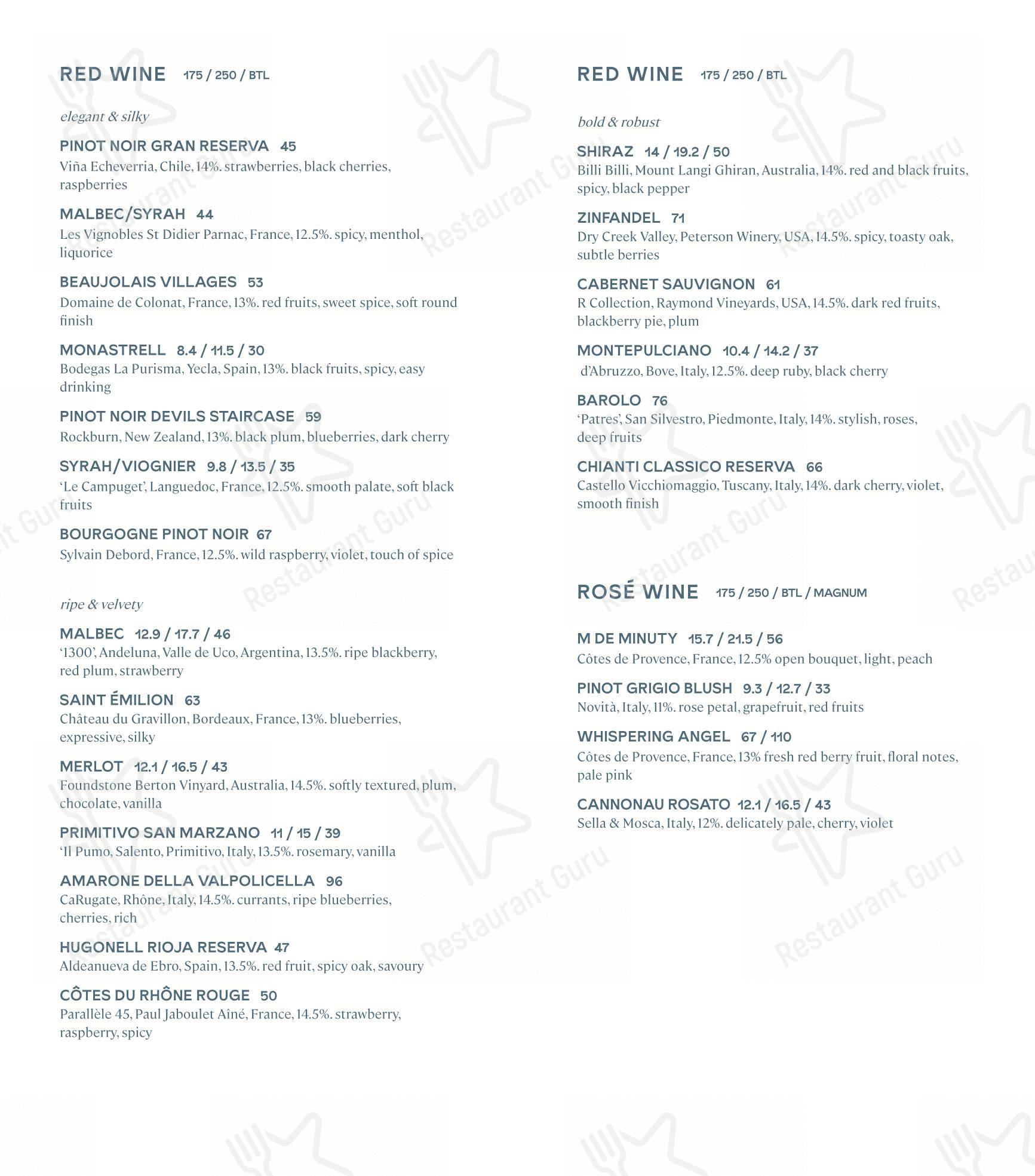 Menu at Coppa Club Tower Bridge, London, 3 Lower Thames St