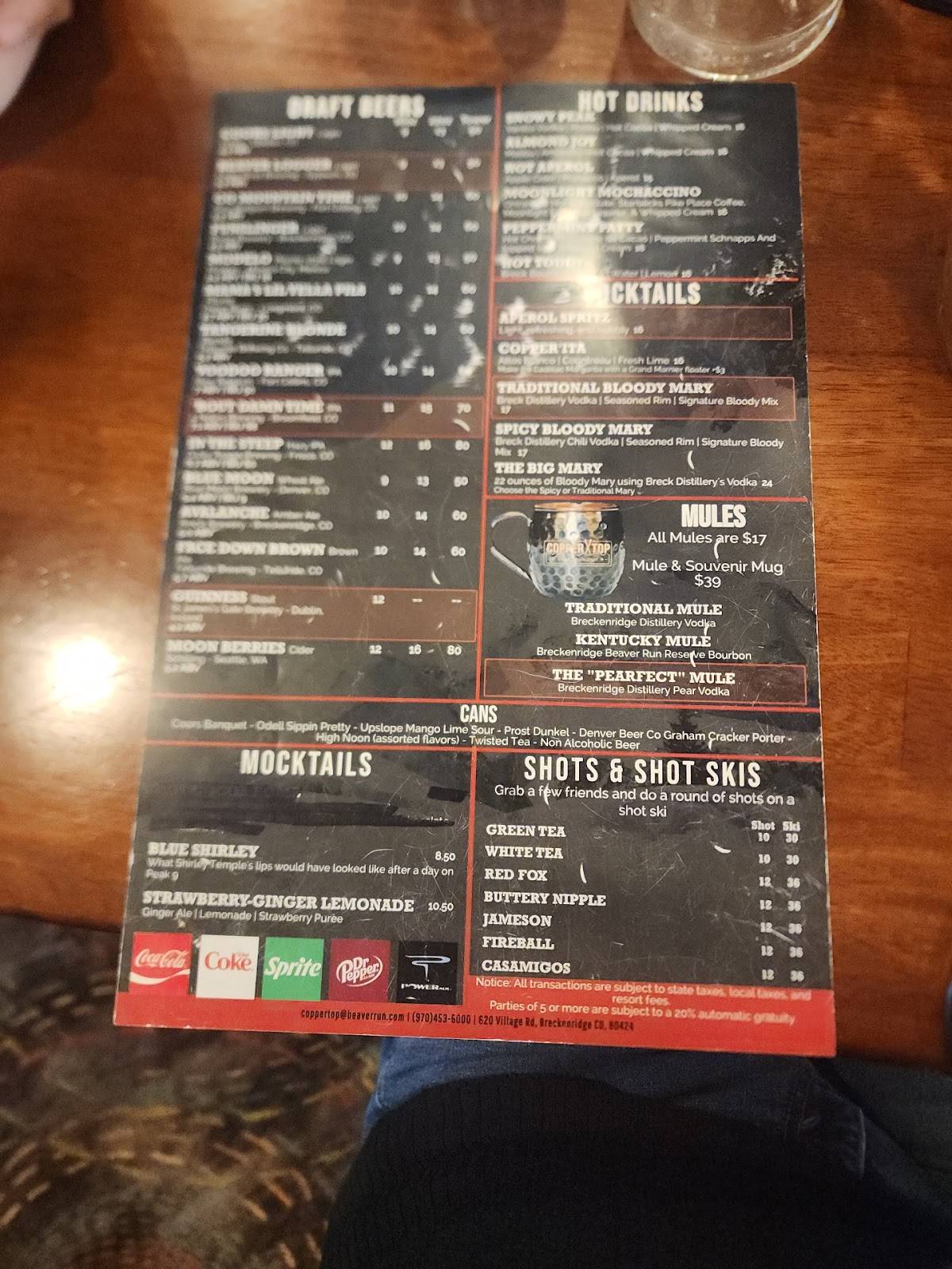 Menu at Coppertop Bar & Restaurant, Breckenridge, 620 Village Rd #3