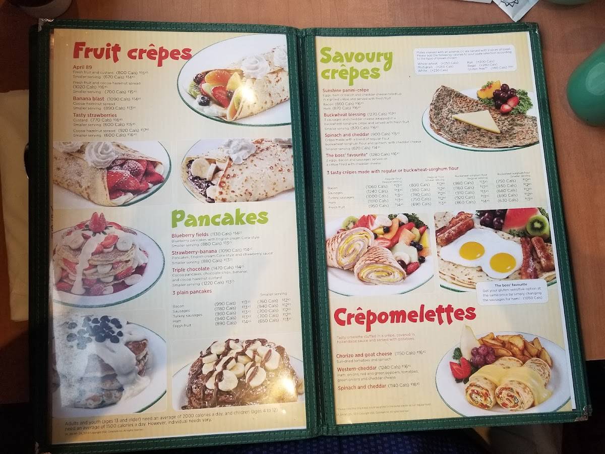 Menu at Cora restaurant, London, 395 Wellington Rd