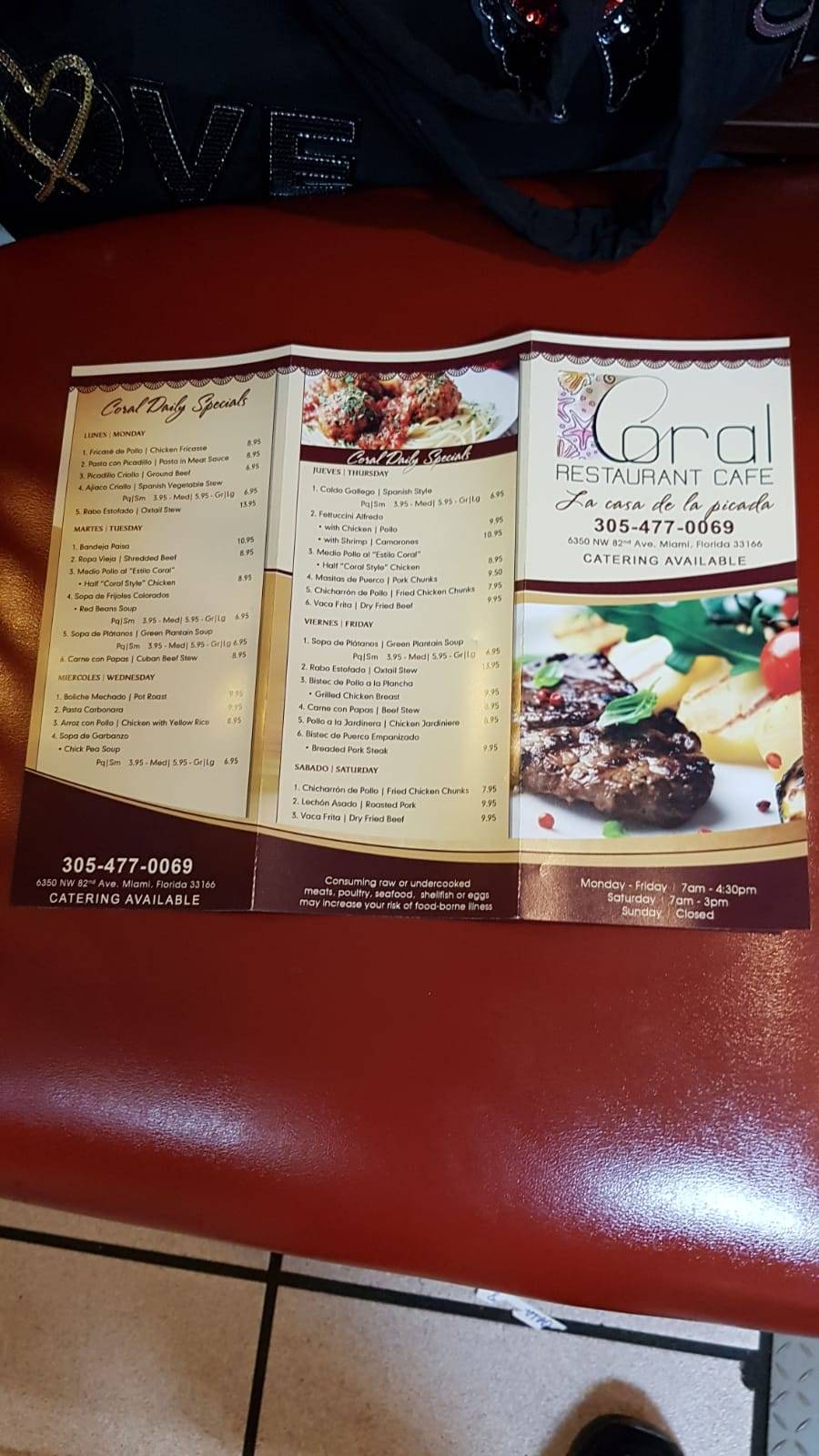 Menu at Coral Restaurant, Miami, NW 82nd Ave