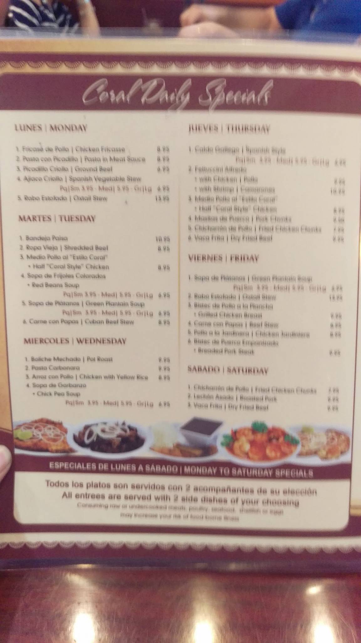 Menu at Coral Restaurant, Miami, NW 82nd Ave