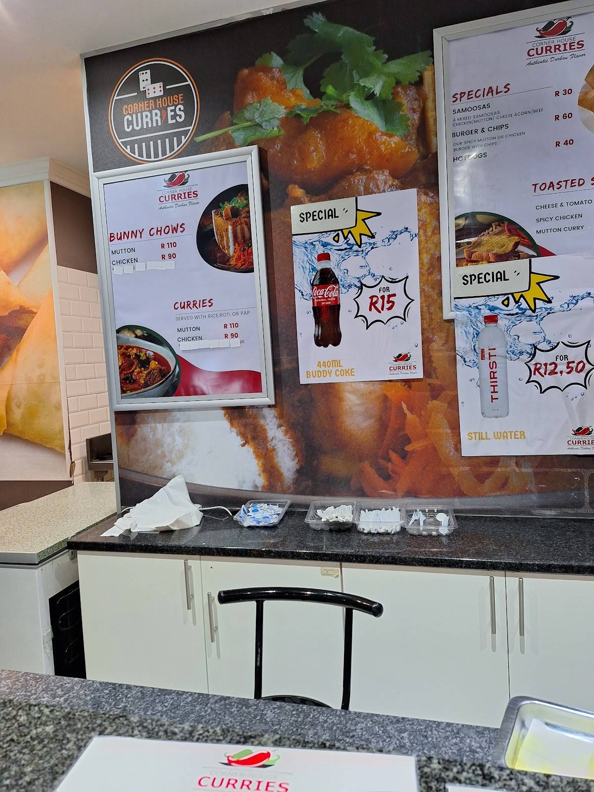 Menu at Corner House Curries restaurant, Johannesburg