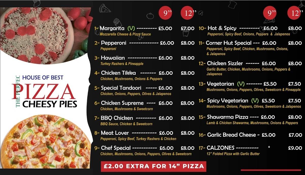 Menu at Corner Hut restaurant, Leeds