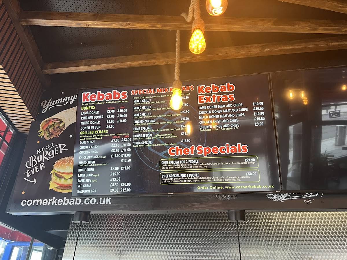 Menu at Corner Kebab, Exmouth